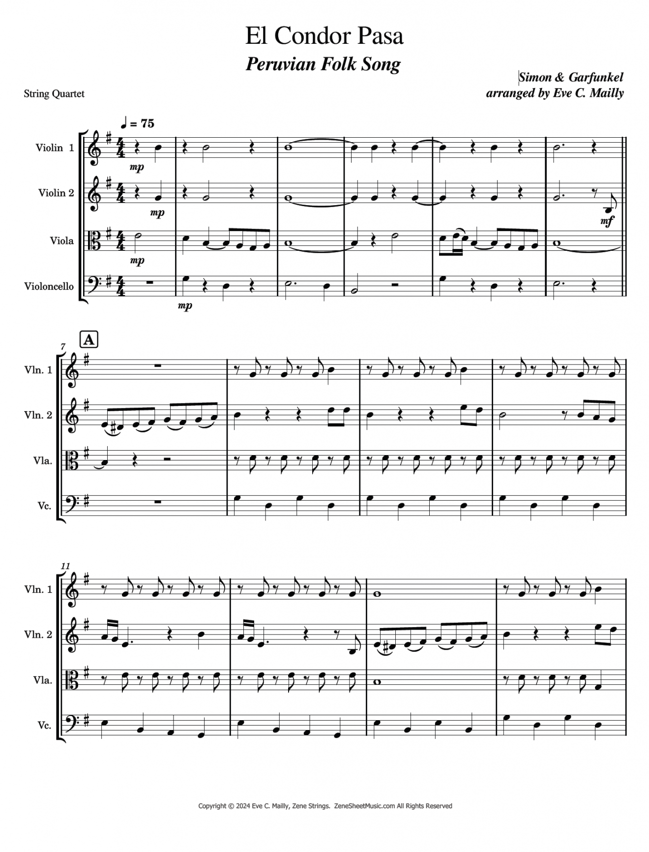 El Condor Pasa – Peruvian Folk Song – Zene Sheet Music